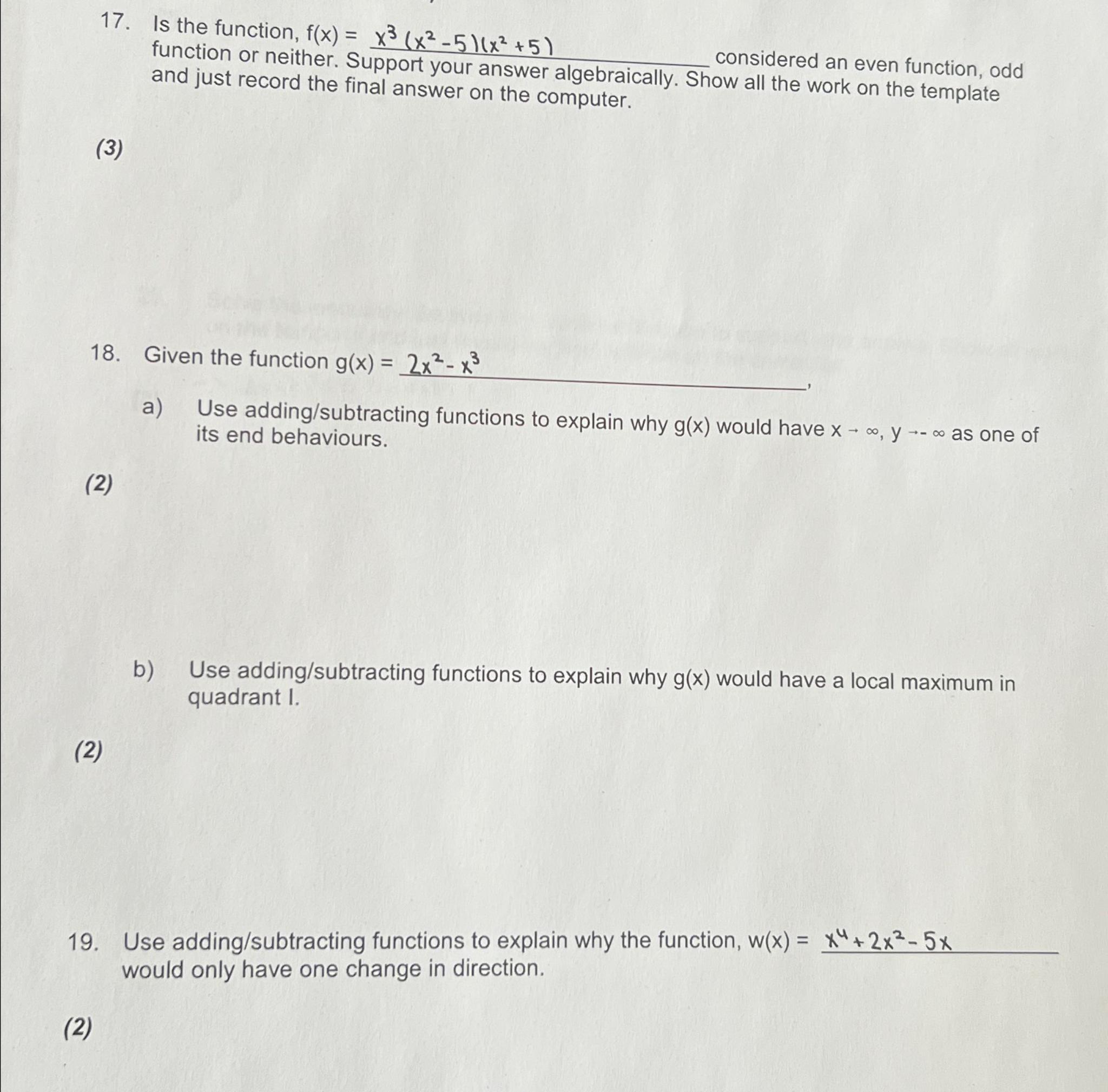 Solved Given the function g(x)=2x2-x3a) ﻿Use | Chegg.com