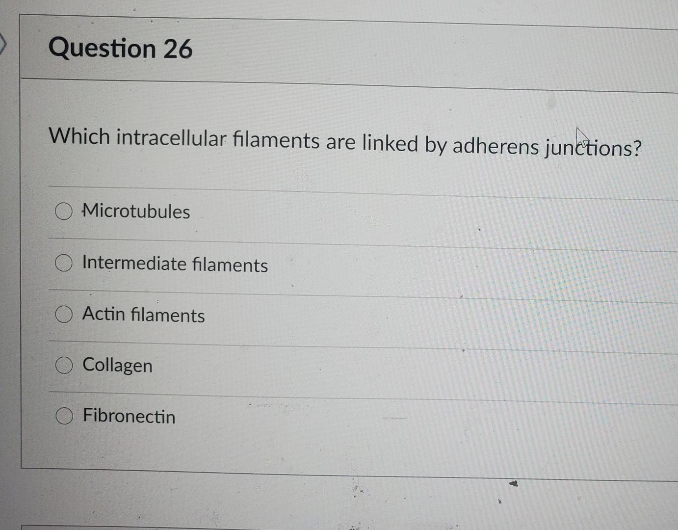 Solved ) Question 26 Which intracellular filaments are | Chegg.com