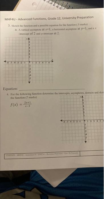 Solved MHF4U - Advanced Functions, Grade 12, University | Chegg.com