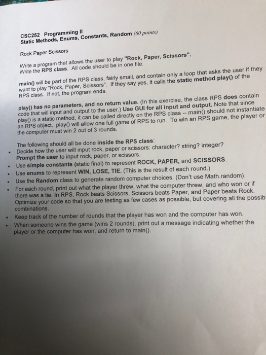 Solved CSC252 Programming II Static Methods, Enums, | Chegg.com