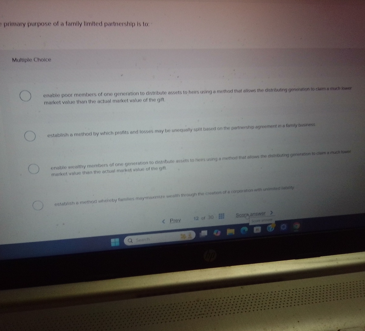 Solved primary purpose of a family limited partnership is | Chegg.com