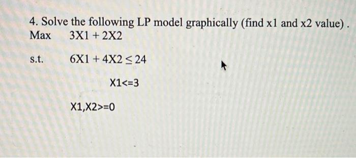 Solved 4. Solve the following LP model graphically (find x1 | Chegg.com