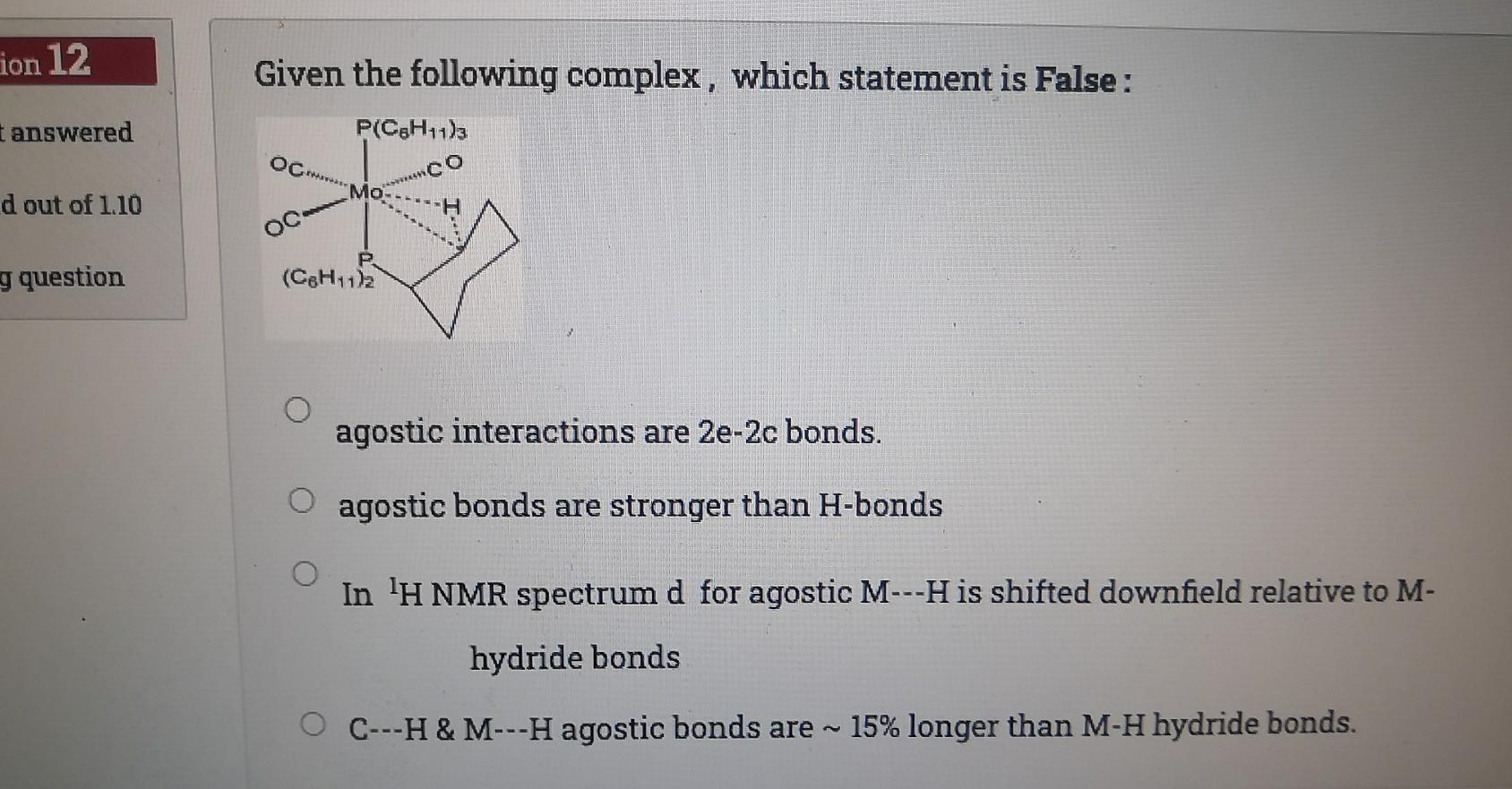 Solved ion 12 Given the following complex, which statement | Chegg.com