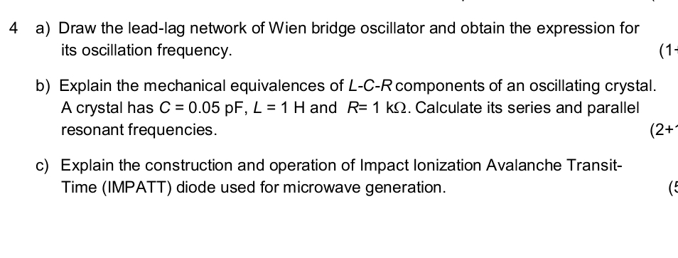 Solved 4 ﻿a) ﻿Draw the lead-lag network of Wien bridge | Chegg.com