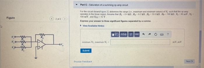 Solved Part C. Saturation of a summing op amp arou Figure | Chegg.com