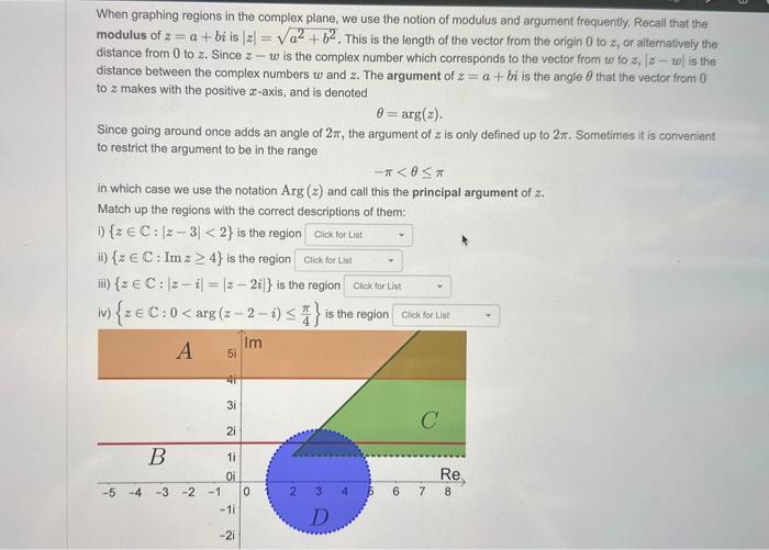 Solved When graphing regions in the complex plane, we use | Chegg.com