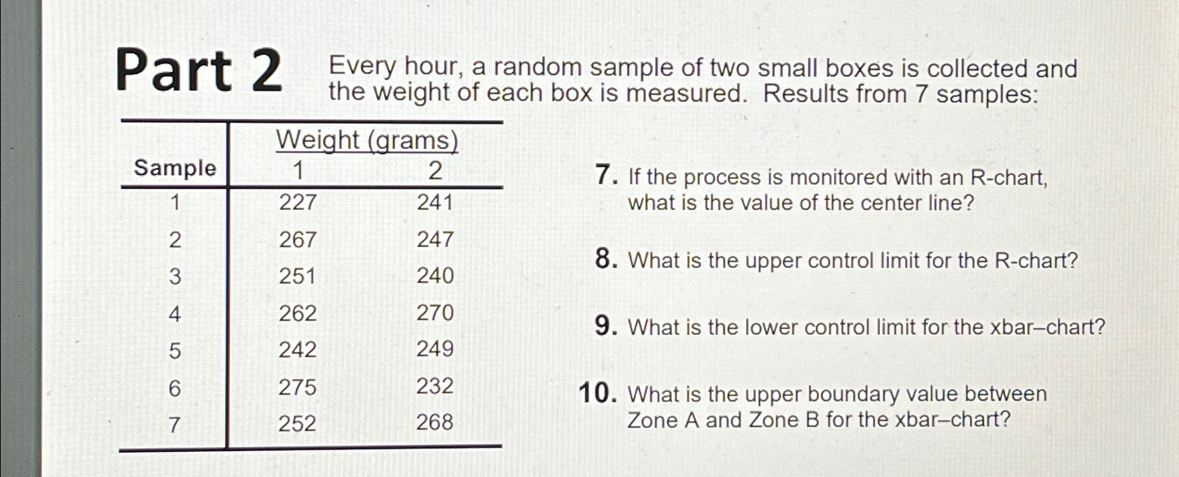 Solved Part 2Every hour, a random sample of two small boxes | Chegg.com