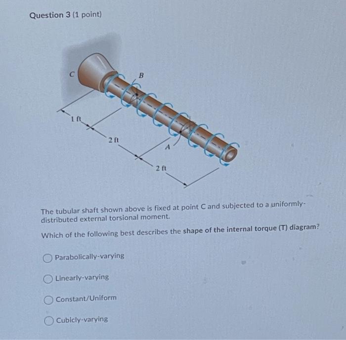 Solved Question 3 (1 point) 21 2 ft The tubular shaft shown | Chegg.com