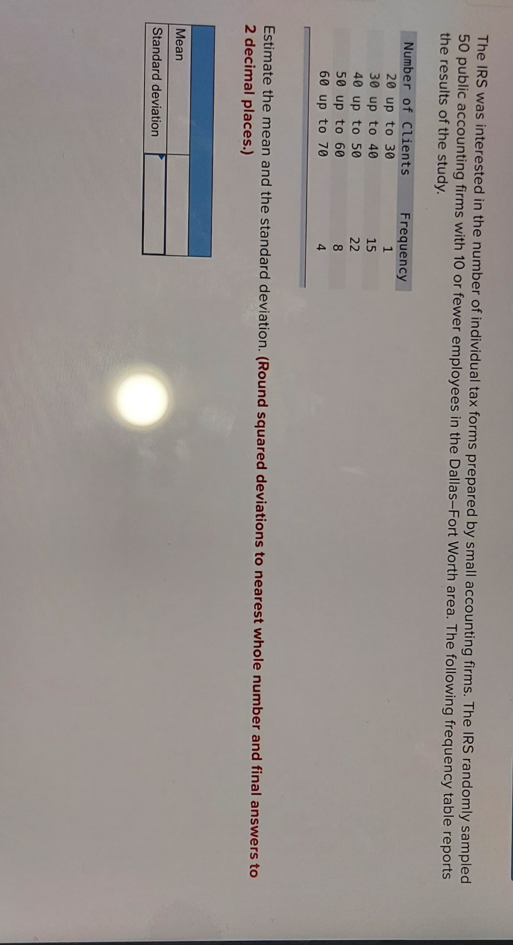 Solved the mean and standard deviation | Chegg.com