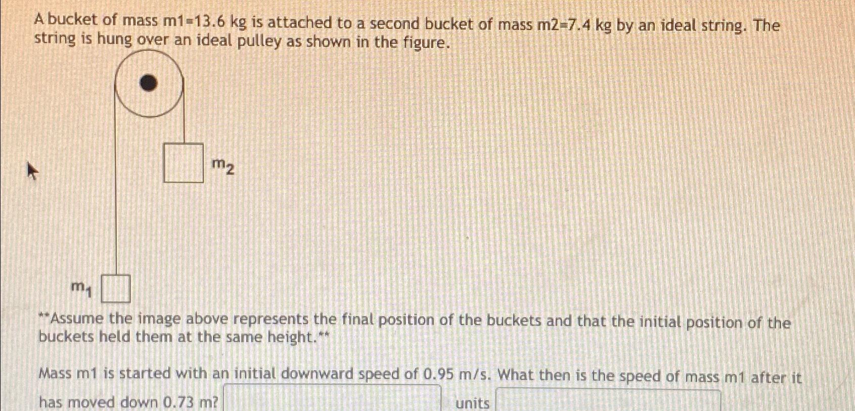 Solved A bucket of mass m1=13.6kg ﻿is attached to a second | Chegg.com