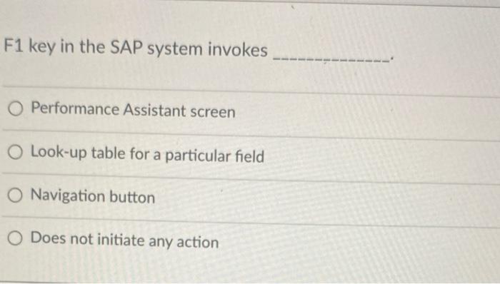 Solved F1 key in the SAP system invokes Performance | Chegg.com