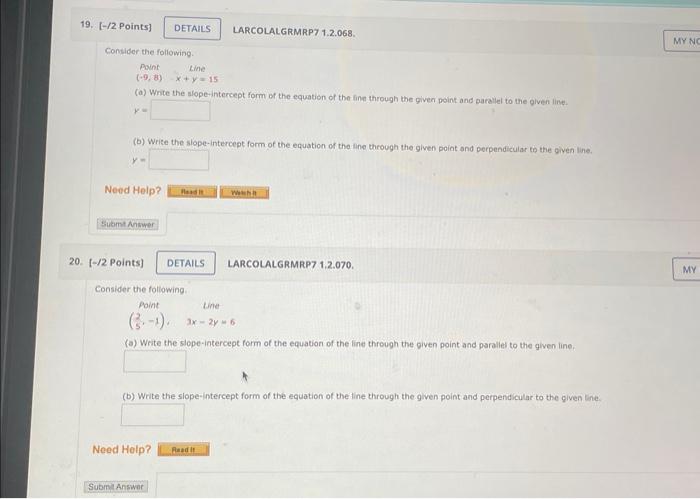 Solved Consider the fotiowing equation of a line. 3x+6=0 | Chegg.com