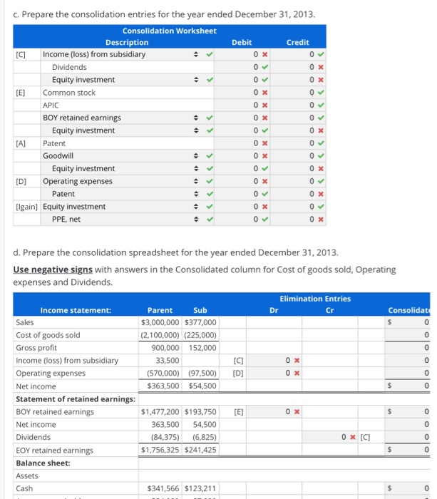 Solved Prepare consolidation spreadsheet for intercompany | Chegg.com