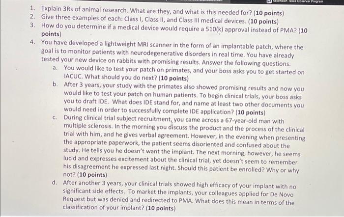 Solved 1. Explain 3Rs of animal research. What are they, and | Chegg.com