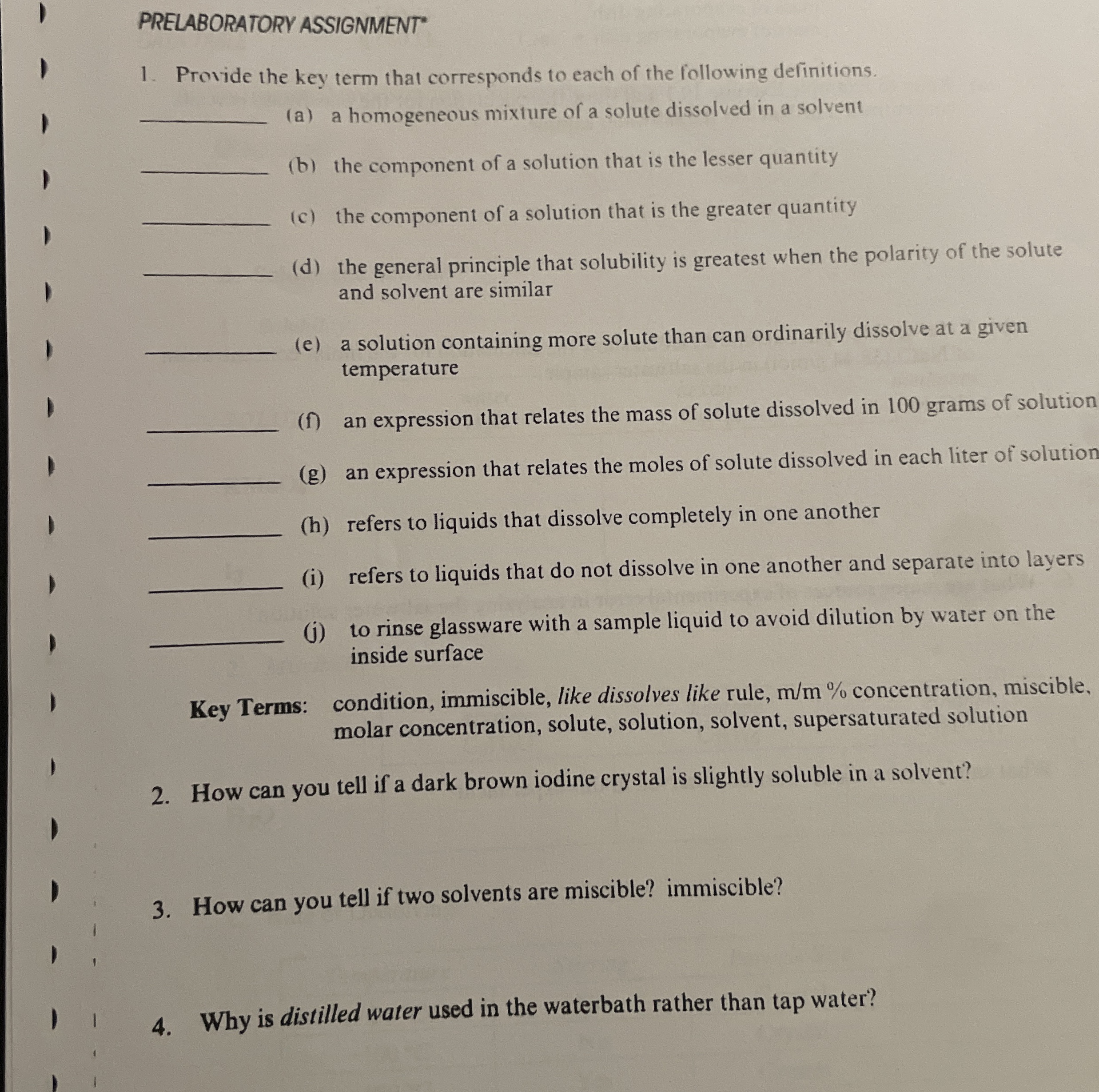 Solved PRELABORATORY ASSIGNMENT*Provide the key term that | Chegg.com