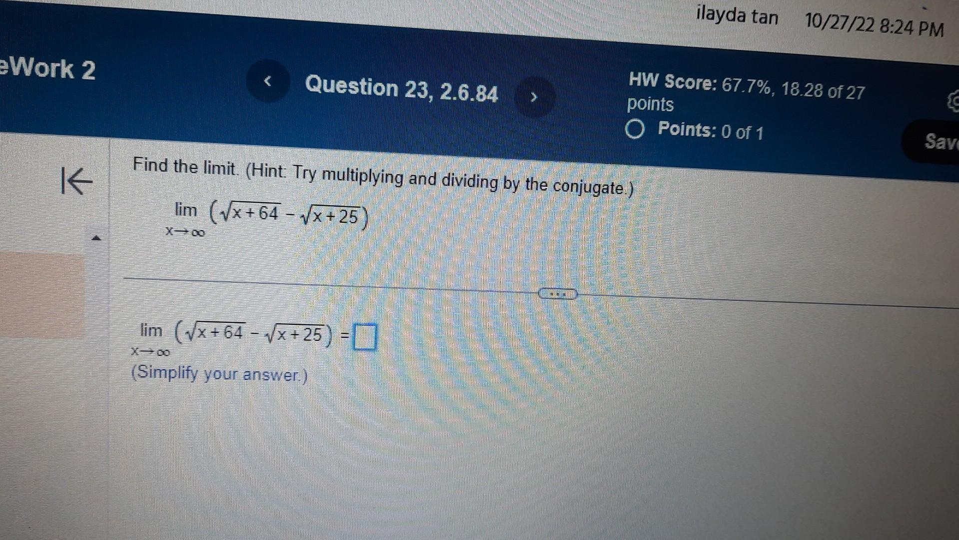 Solved Find the limit. (Hint. Try multiplying and dividing | Chegg.com