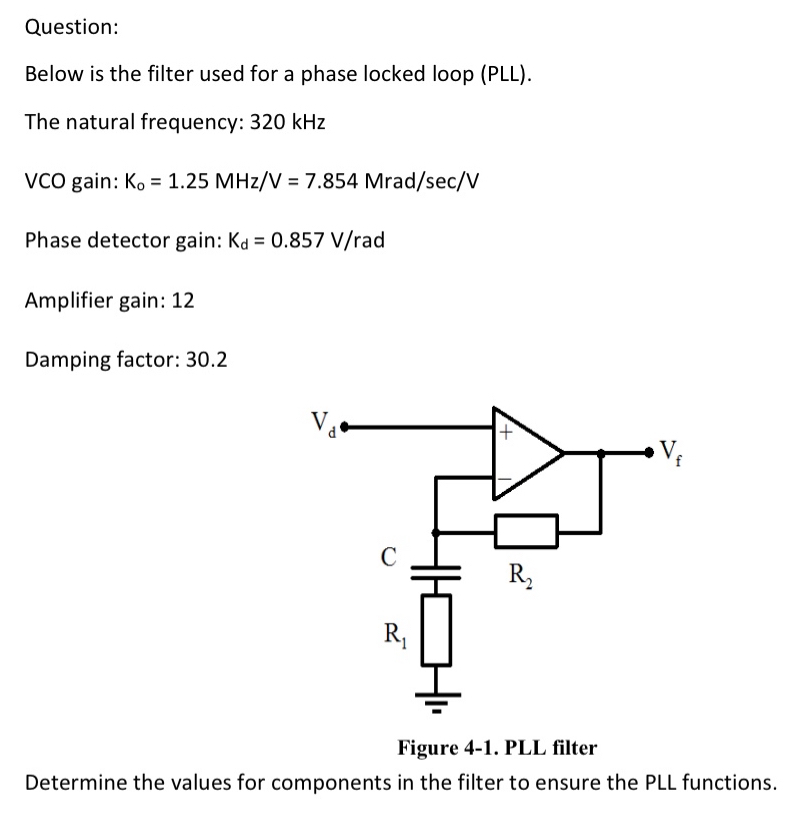 Solved Question:Below is the filter used for a phase locked | Chegg.com