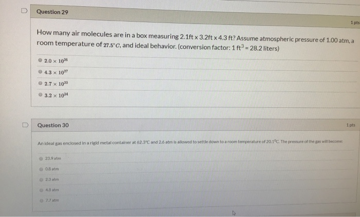 Solved Question 29 1 pts How many air molecules are in a box | Chegg.com