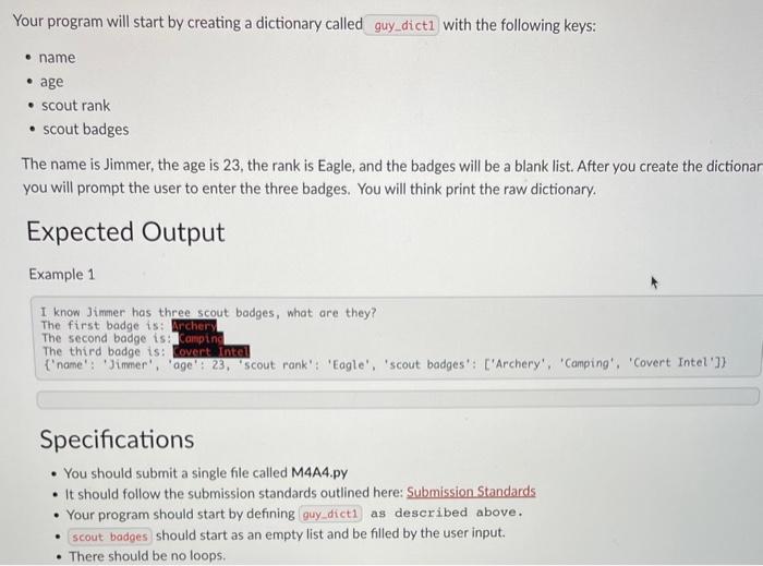 Solved Your program will start by creating a dictionary | Chegg.com