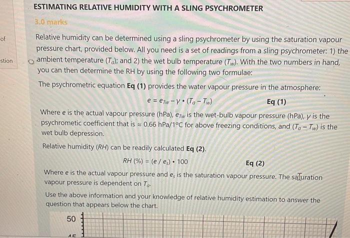 Solved of stion ESTIMATING RELATIVE HUMIDITY WITH A SLING | Chegg.com