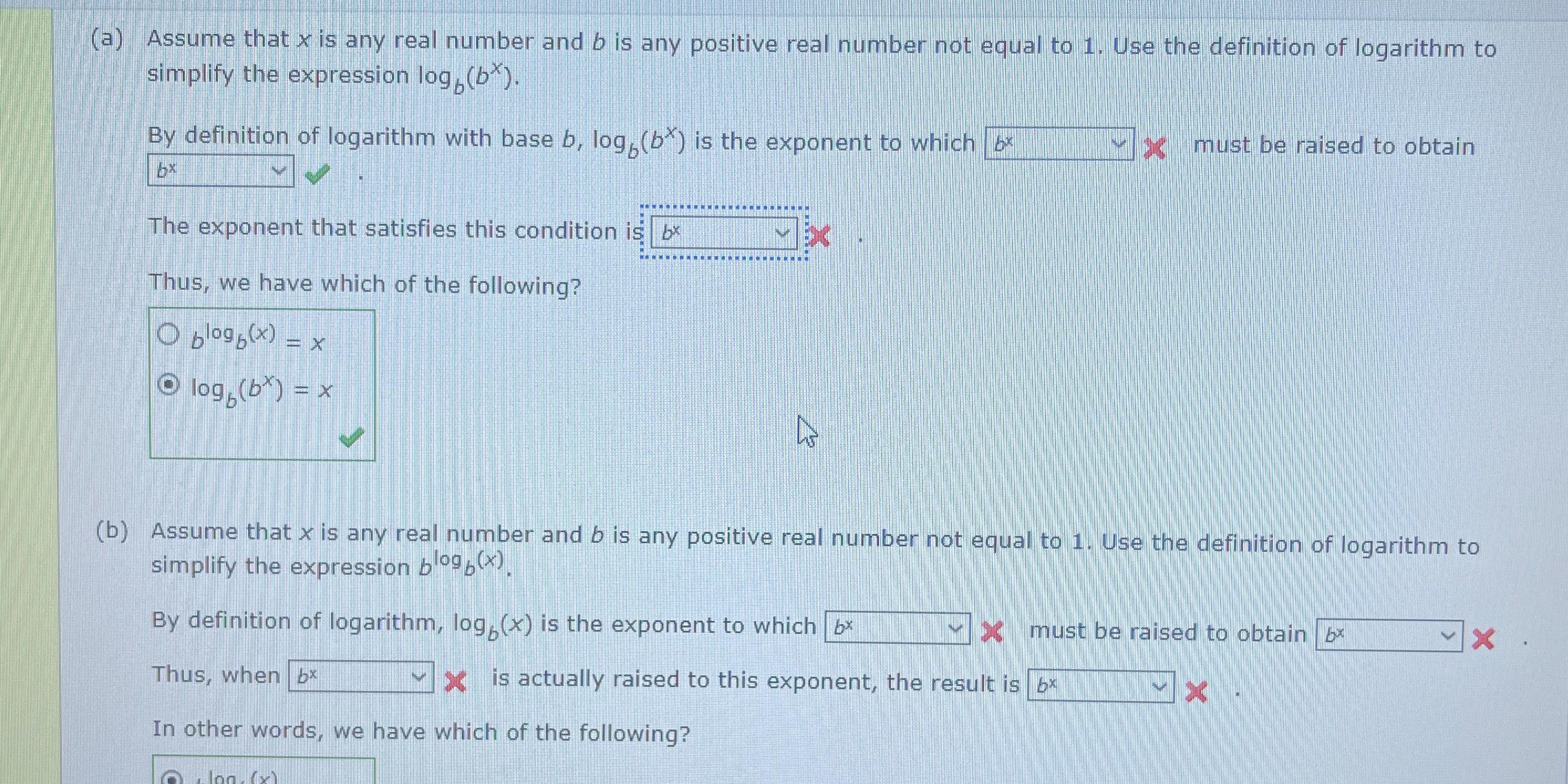 Solved (a) ﻿Assume that x ﻿is any real number and b ﻿is any | Chegg.com