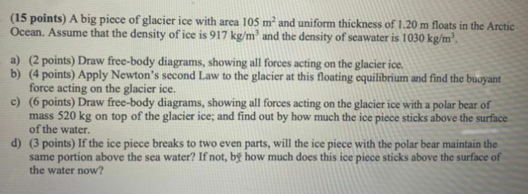Solved (15 ﻿points) ﻿A big piece of glacier ice with area | Chegg.com