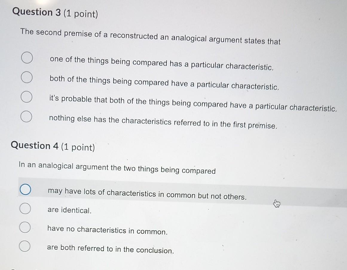 Question I (1 point) An analogy is always a | Chegg.com
