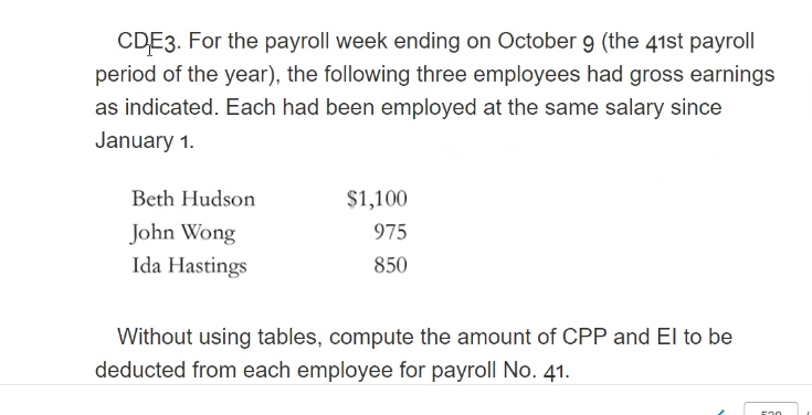 Solved CD1E3. ﻿For the payroll week ending on October 9 (the | Chegg.com