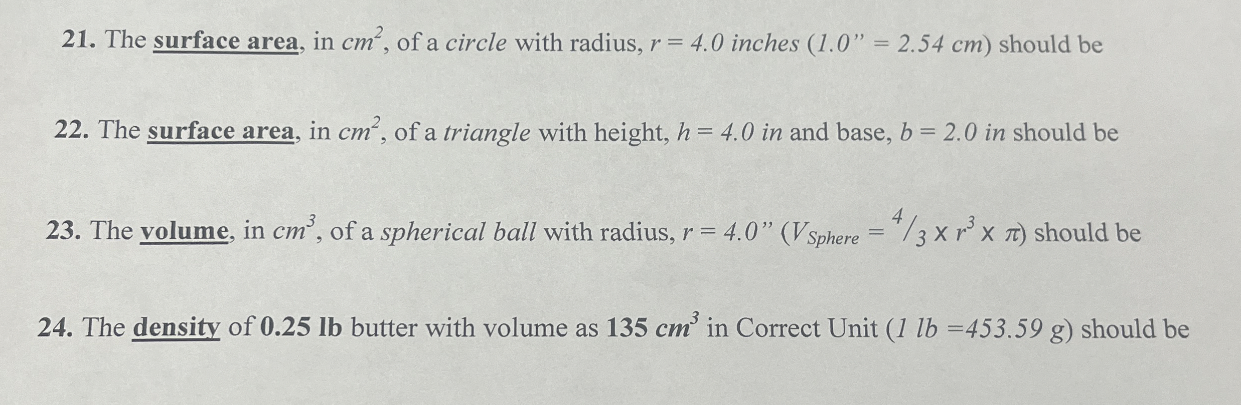 Solved The surface area, in cm2, ﻿of a circle with radius, | Chegg.com