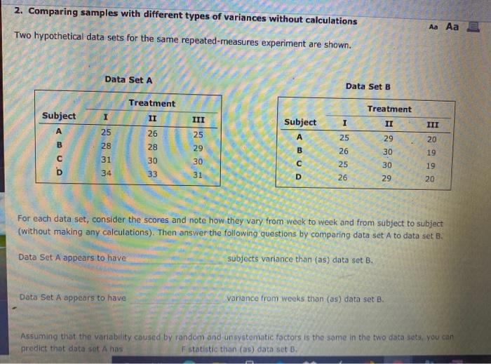Solved 2. Comparing samples with different types of | Chegg.com