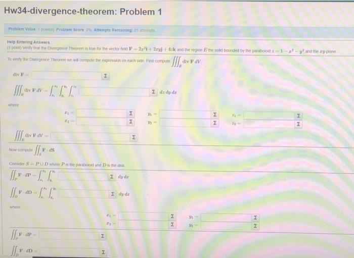 Solved Hw34-divergence-theorem: Problem 1 Problem Value 1 | Chegg.com