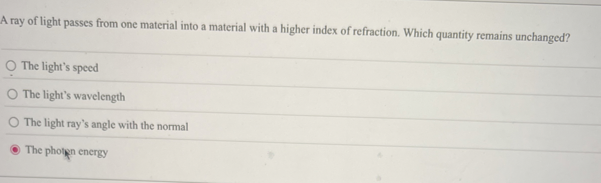Solved A ray of light passes from one material into a | Chegg.com