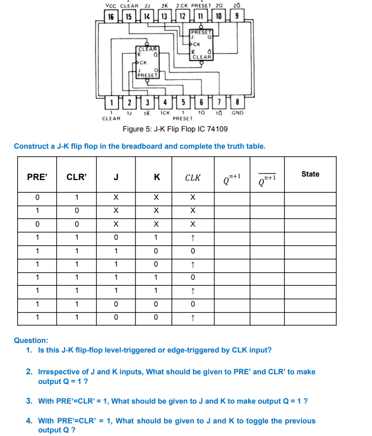 Construct a J-K flip flop in the breadboard and | Chegg.com