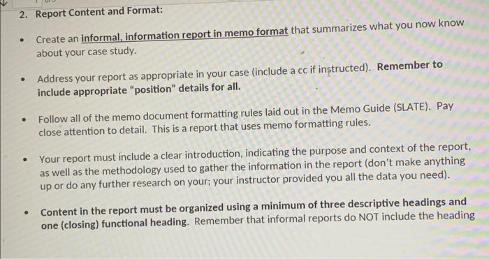 Assignment 1: Informal Information Report in Memo | Chegg.com