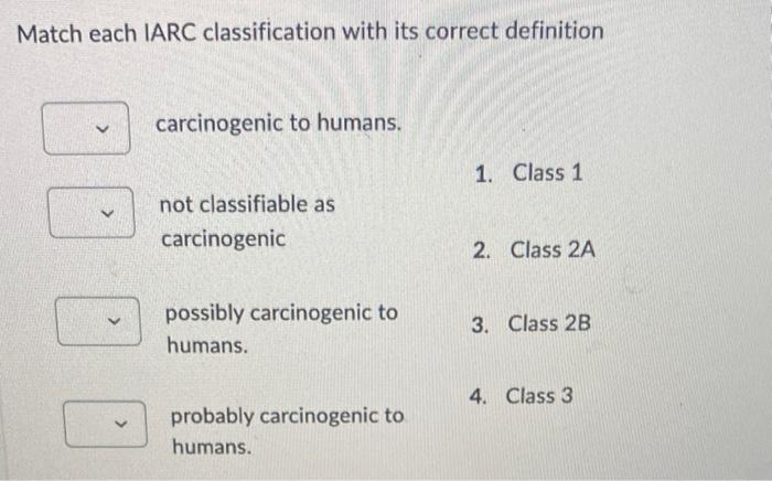Solved Match each IARC classification with its correct | Chegg.com