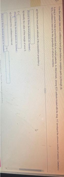 Solved Use the sample data and confidence lavol given below | Chegg.com