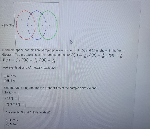 Solved (2 points) 5 12' A sample space contains six sample | Chegg.com