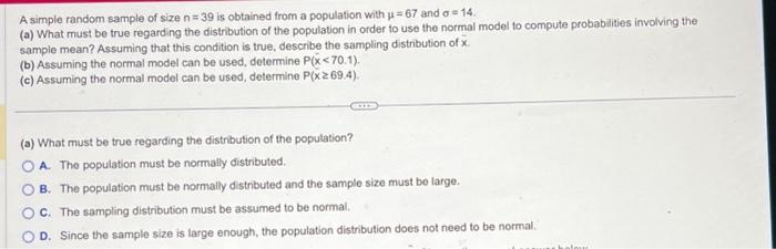 Solved Assuming the normal model can be used, describe the | Chegg.com