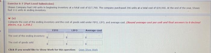 Solved Exercise 6-7 (Part Level Submission) Shawn Company | Chegg.com
