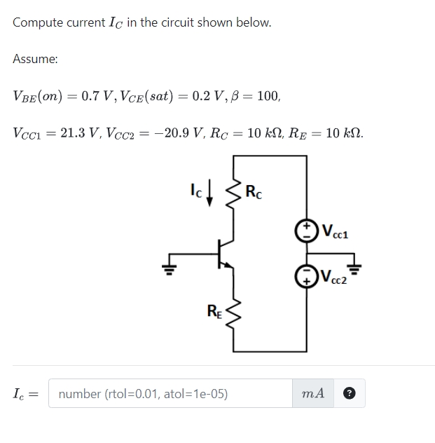 Solved Compute current IC ﻿in the circuit shown | Chegg.com