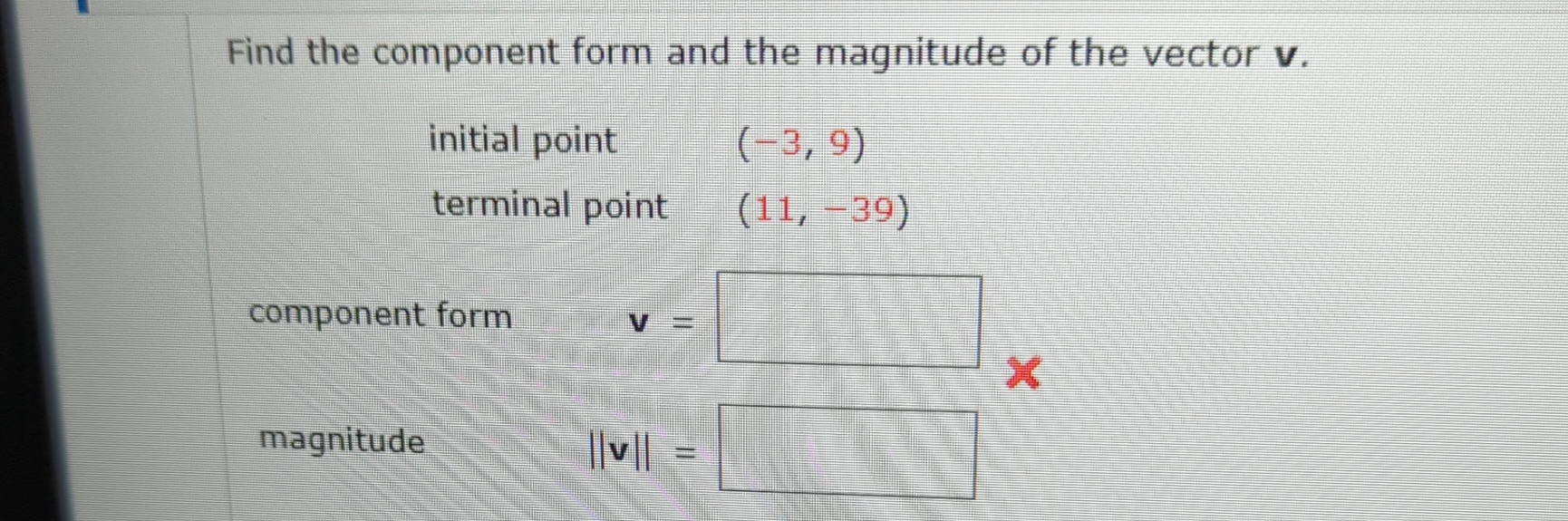 Solved Find the component form and the magnitude of the | Chegg.com
