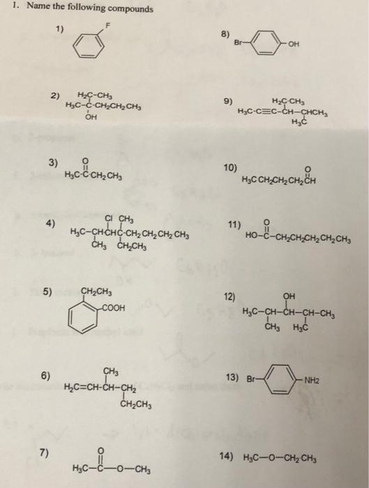 Solved 1. Name the following compounds 1) 8) 2) 3) | Chegg.com