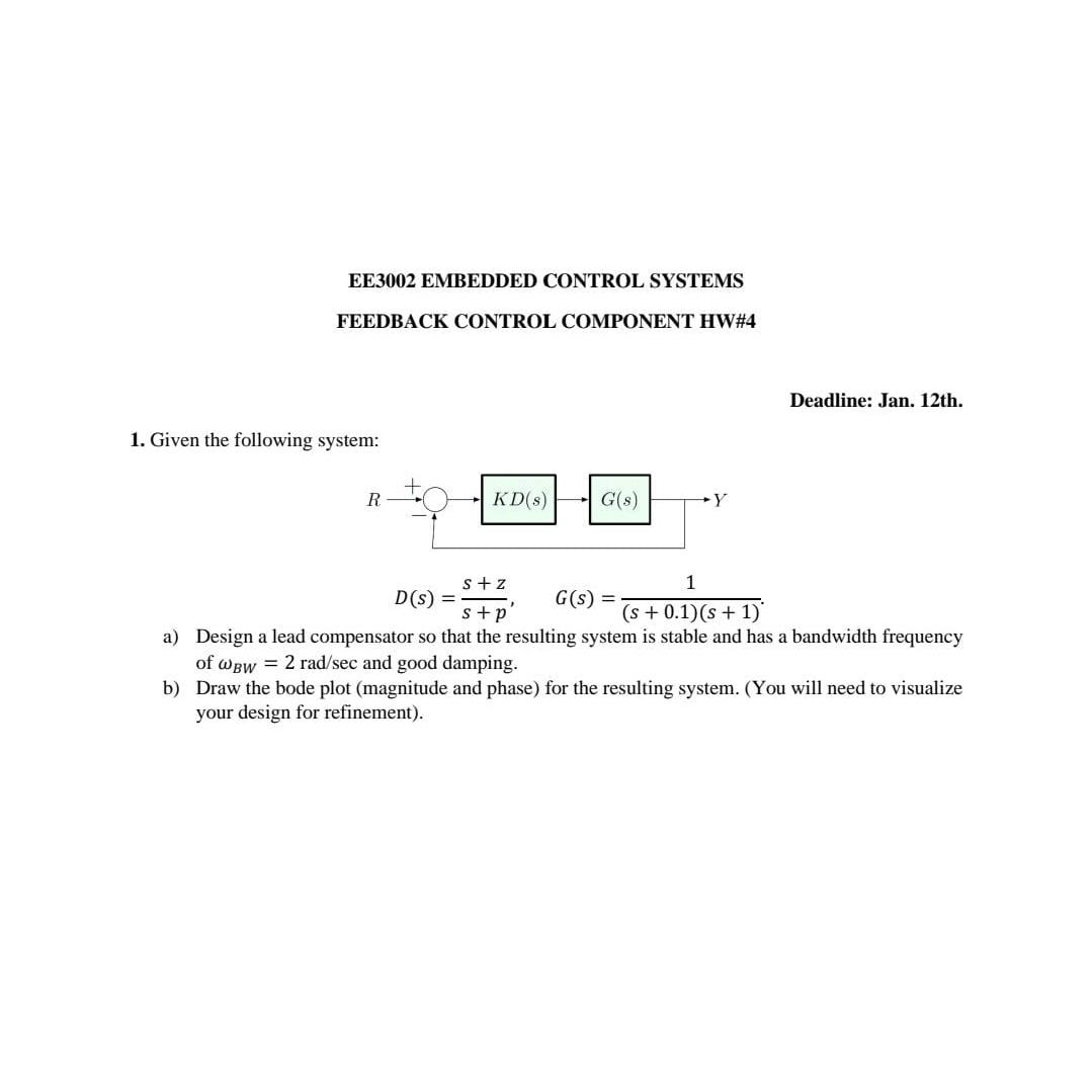 EE3002 ﻿EMBEDDED CONTROL SYSTEMSFEEDBACK CONTROL | Chegg.com