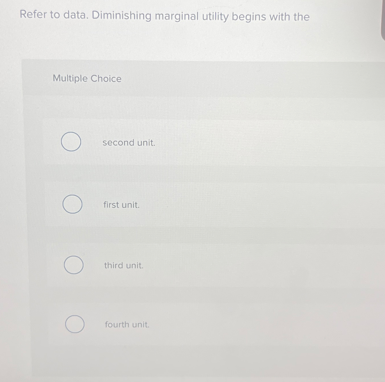 Solved Refer to data. Diminishing marginal utility begins | Chegg.com