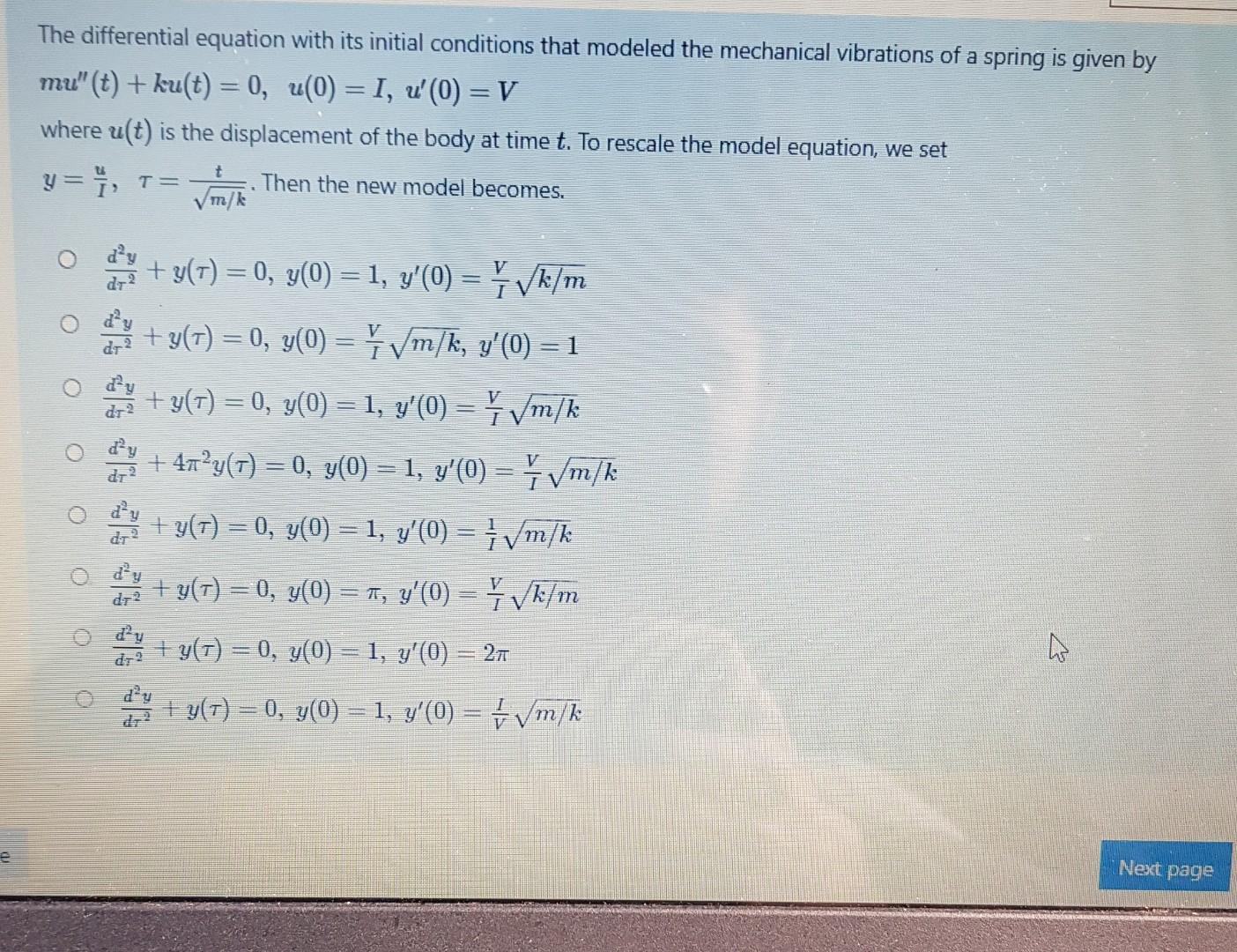 Solved The differential equation with its initial conditions | Chegg.com
