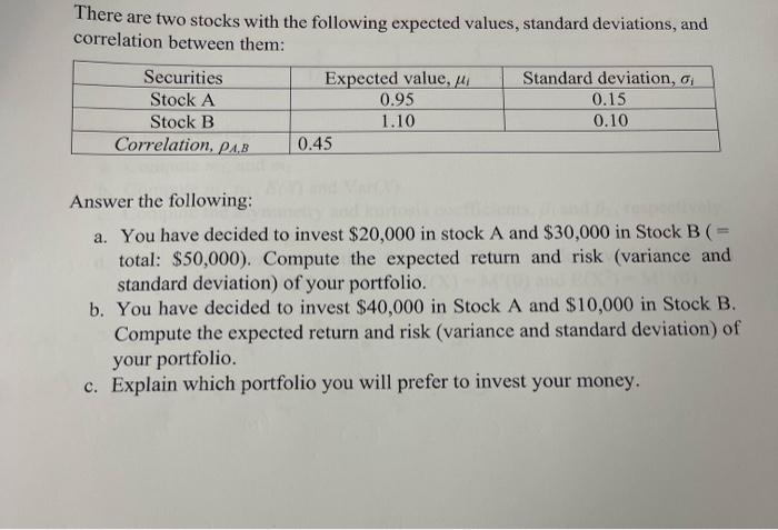 Solved There are two stocks with the following expected | Chegg.com