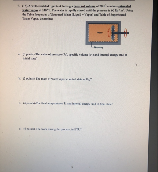 Solved 6. (16)-A well-insulated rigid tank having a constant | Chegg.com
