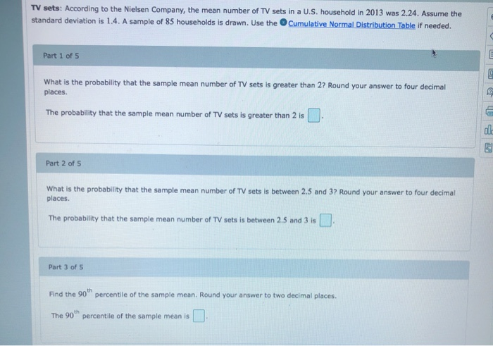 TV sets: According to the Nielsen Company, the mean | Chegg.com