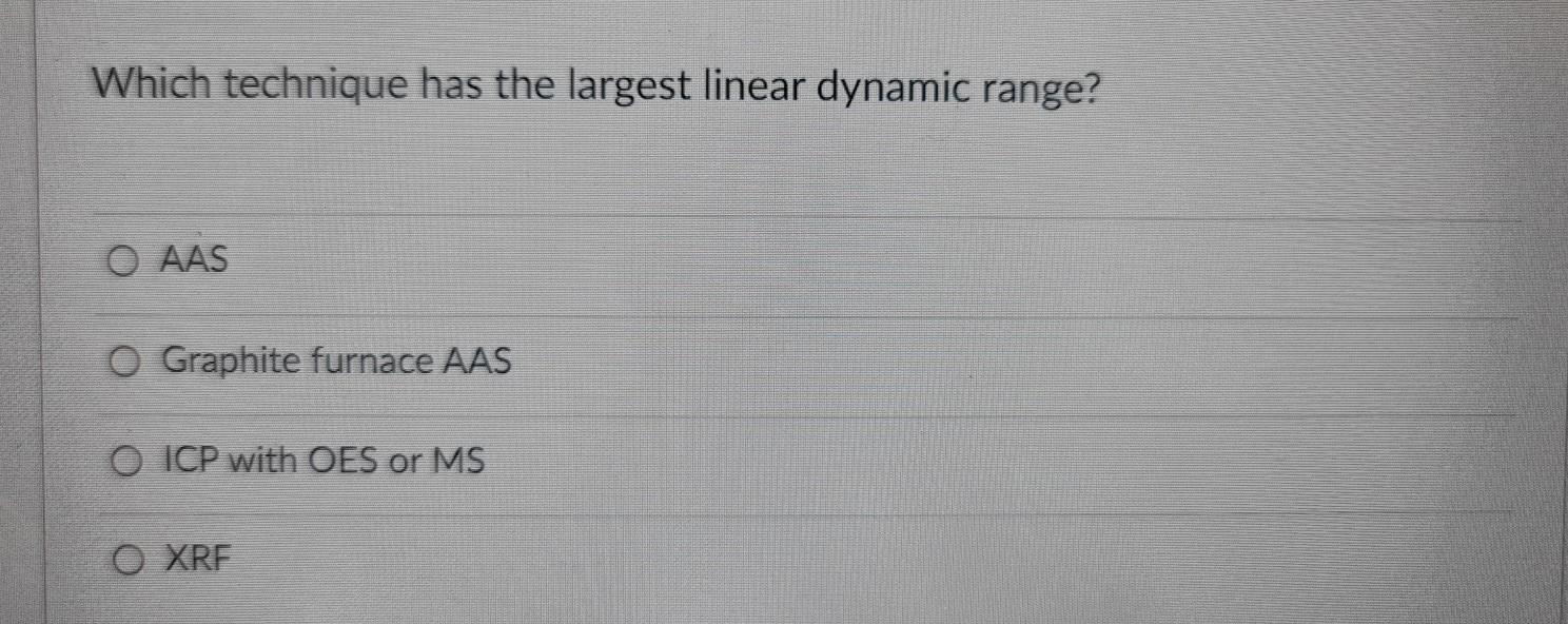 Solved Which technique has the largest linear dynamic range? | Chegg.com