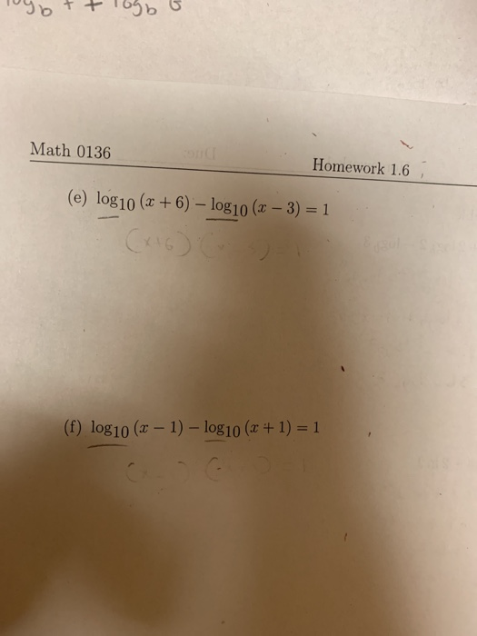 Solved -Урт тобы в Math 0136 Homework 1.6 (е) log10 (х + 6) | Chegg.com